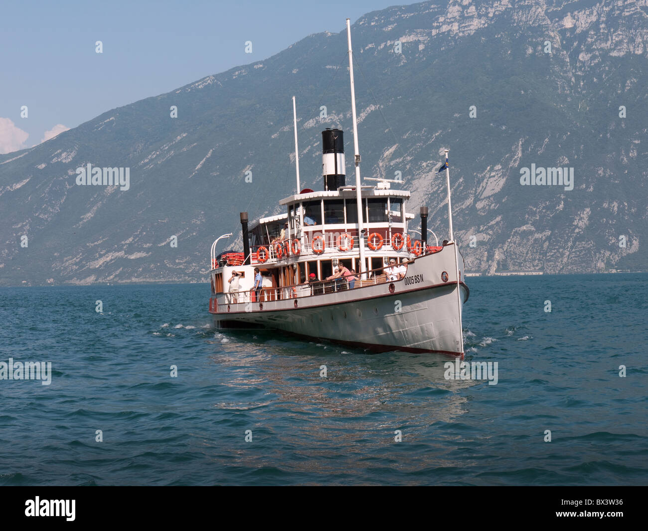 Paddle Steamer ferry on Lake Garda in the north Italian Lakes Stock ...
