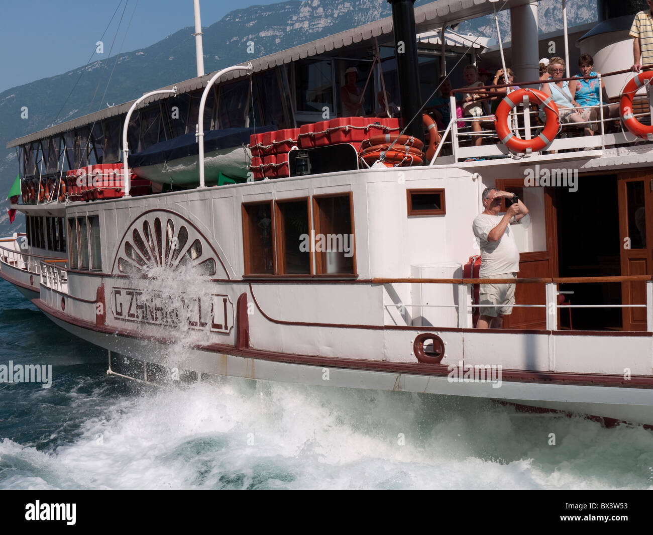 Paddle Steamer ferry on Lake Garda in the north Italian Lakes Stock ...