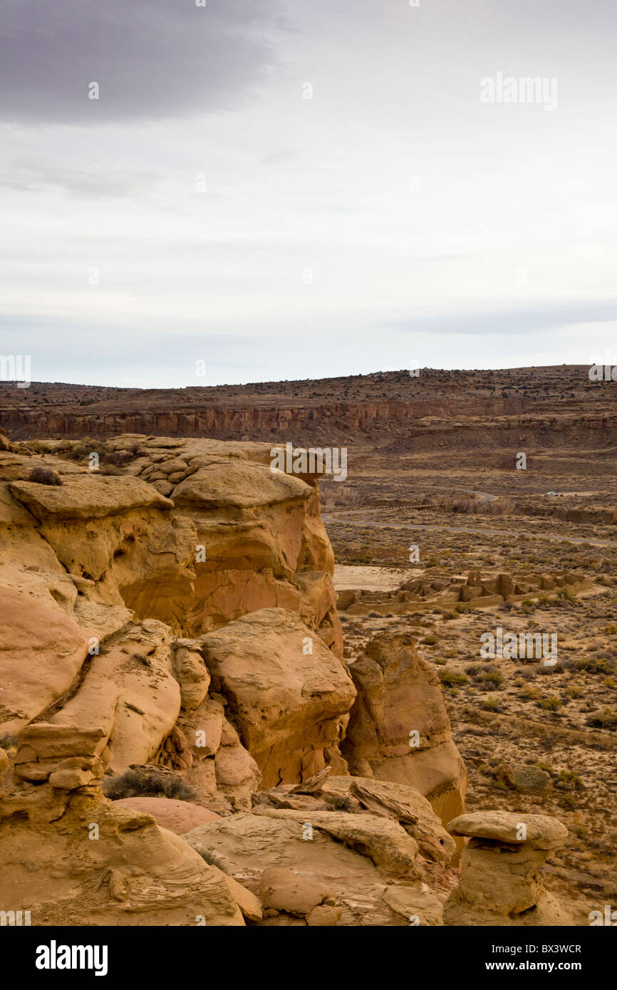 View of Pueblo Bonito from the Pueblo Alto trail in The Chaco Culture ...