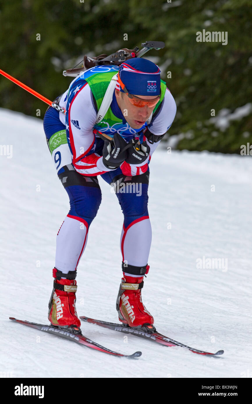 Jeremy Teela (USA) competing in the Mens Biathlon 12.5KM Pursuit at the ...