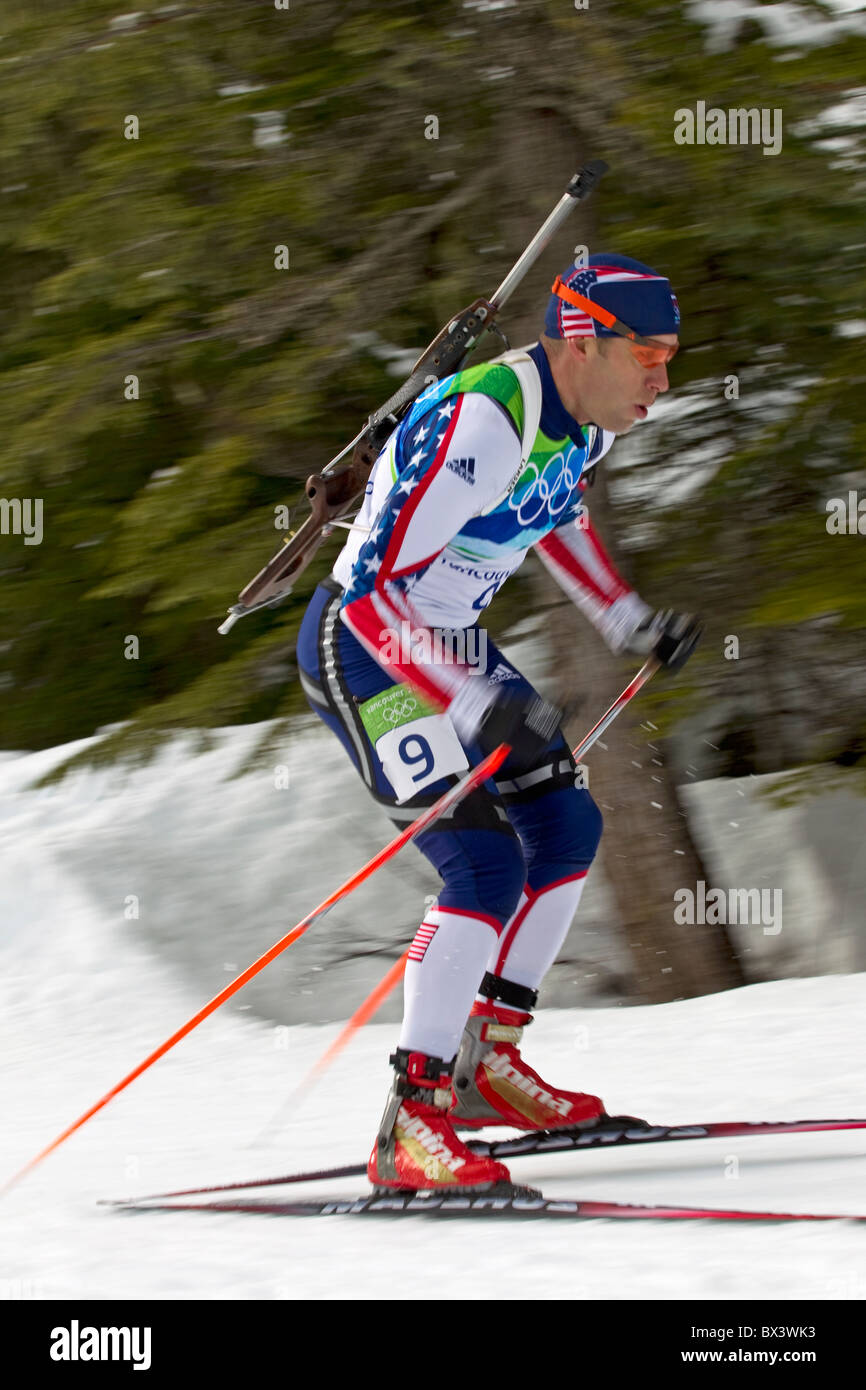 Jeremy Teela (USA) competing in the Mens Biathlon 12.5KM Pursuit at the ...