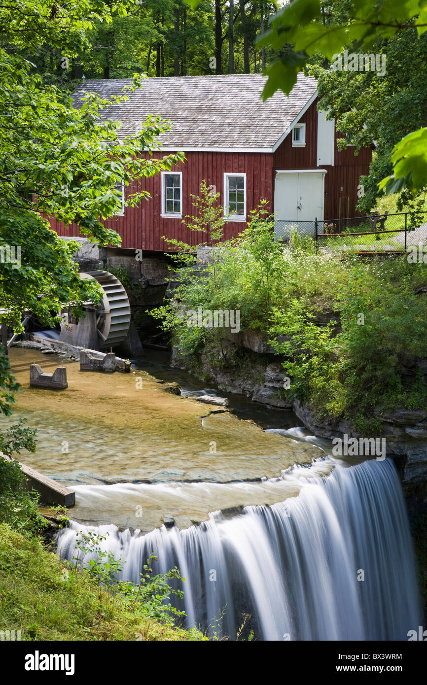 Red Barn With A Mill Wheel And Waterfall; Thorold, Ontario, Canada ...