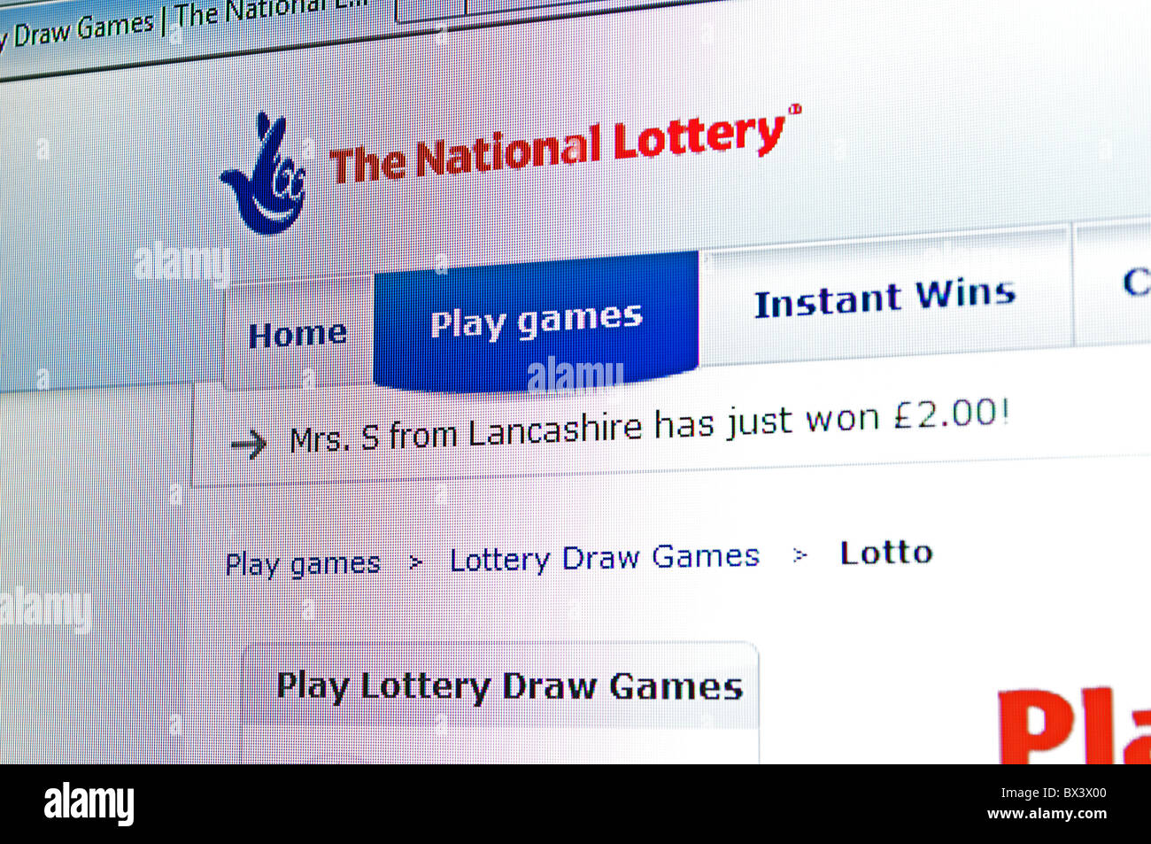 the national lottery web page Stock Photo - Alamy