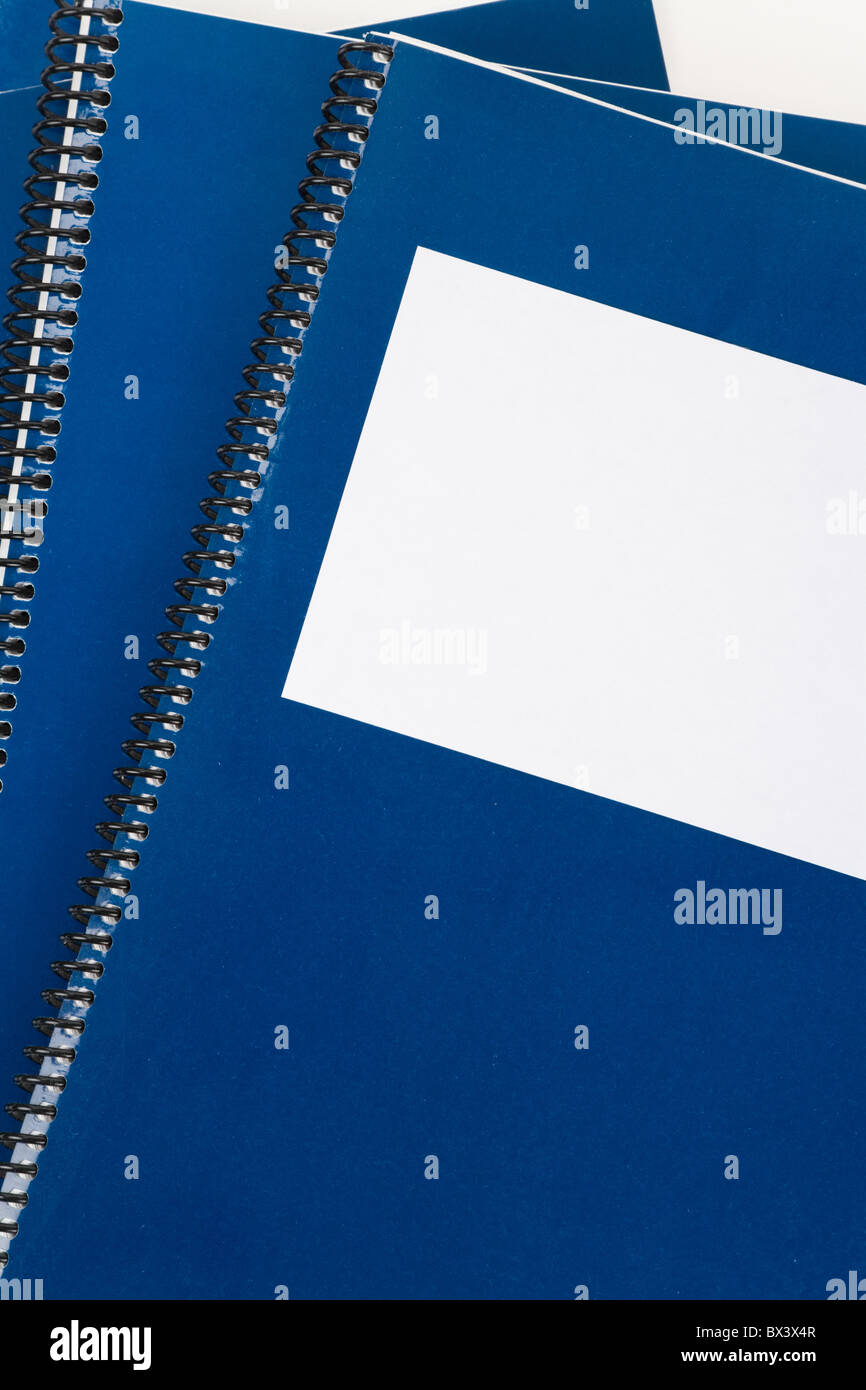 Blue school textbook, notebook or manual with white background Stock ...