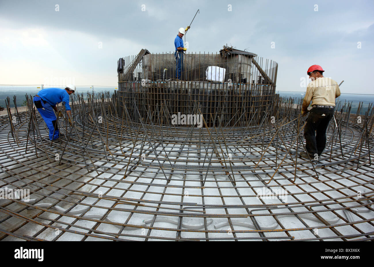 Construction site of a wind power plant, assembly of the Wind turbine ...