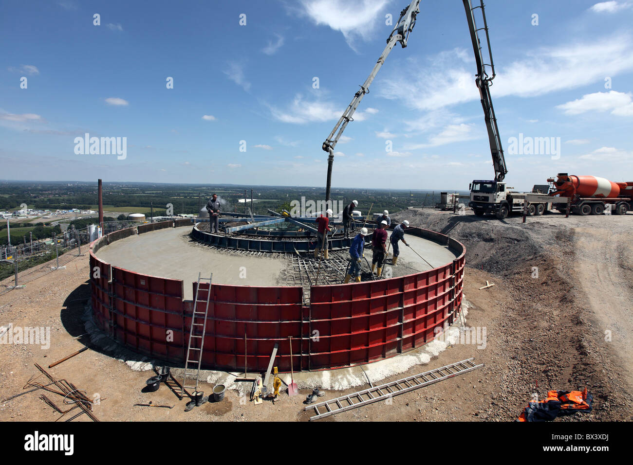 Construction site of a wind power plant, assembly of the Wind turbine ...