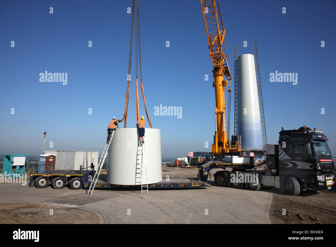 Construction site of a wind power plant, assembly of the Wind turbine ...