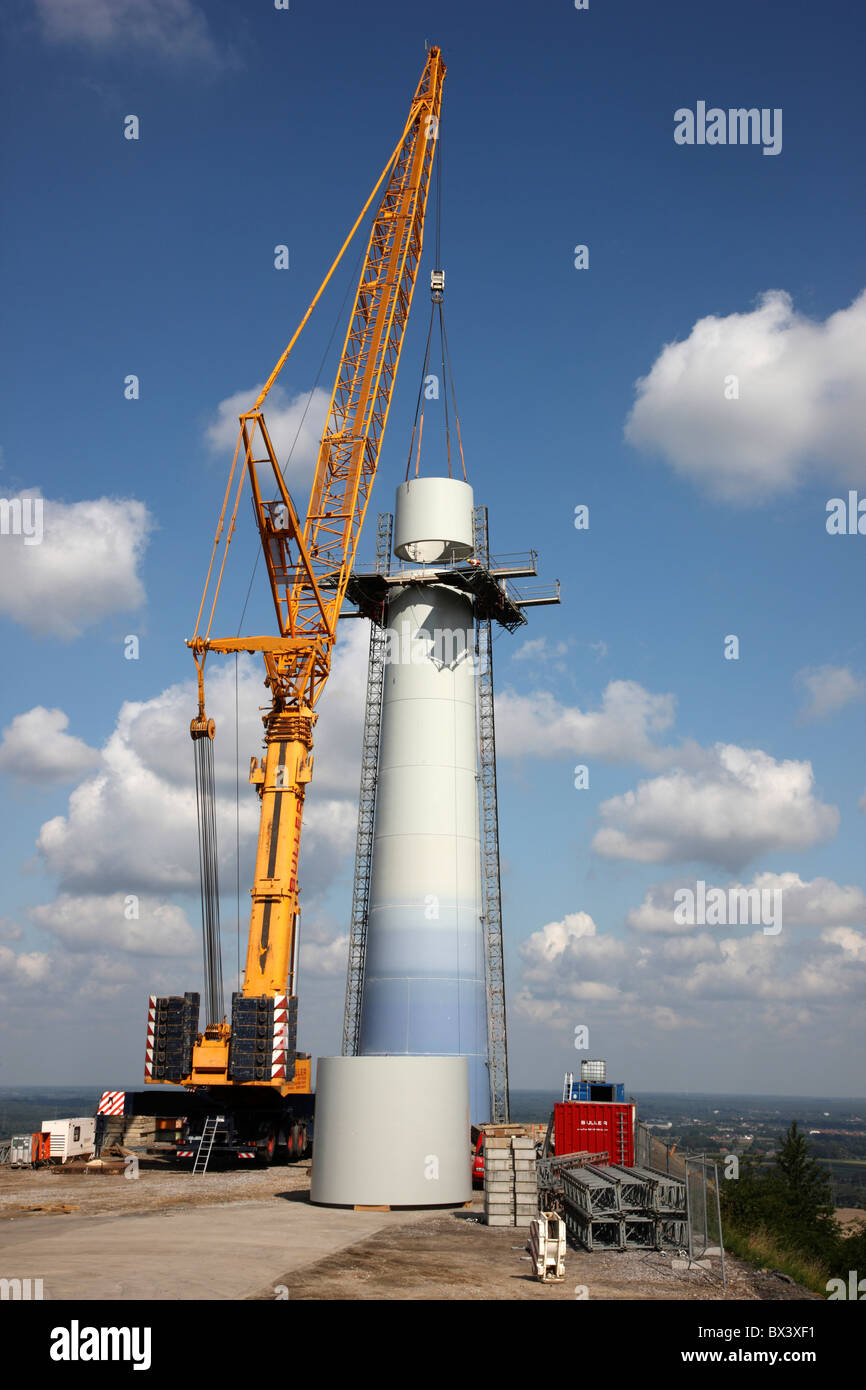 Construction site of a wind power plant, assembly of the Wind turbine ...