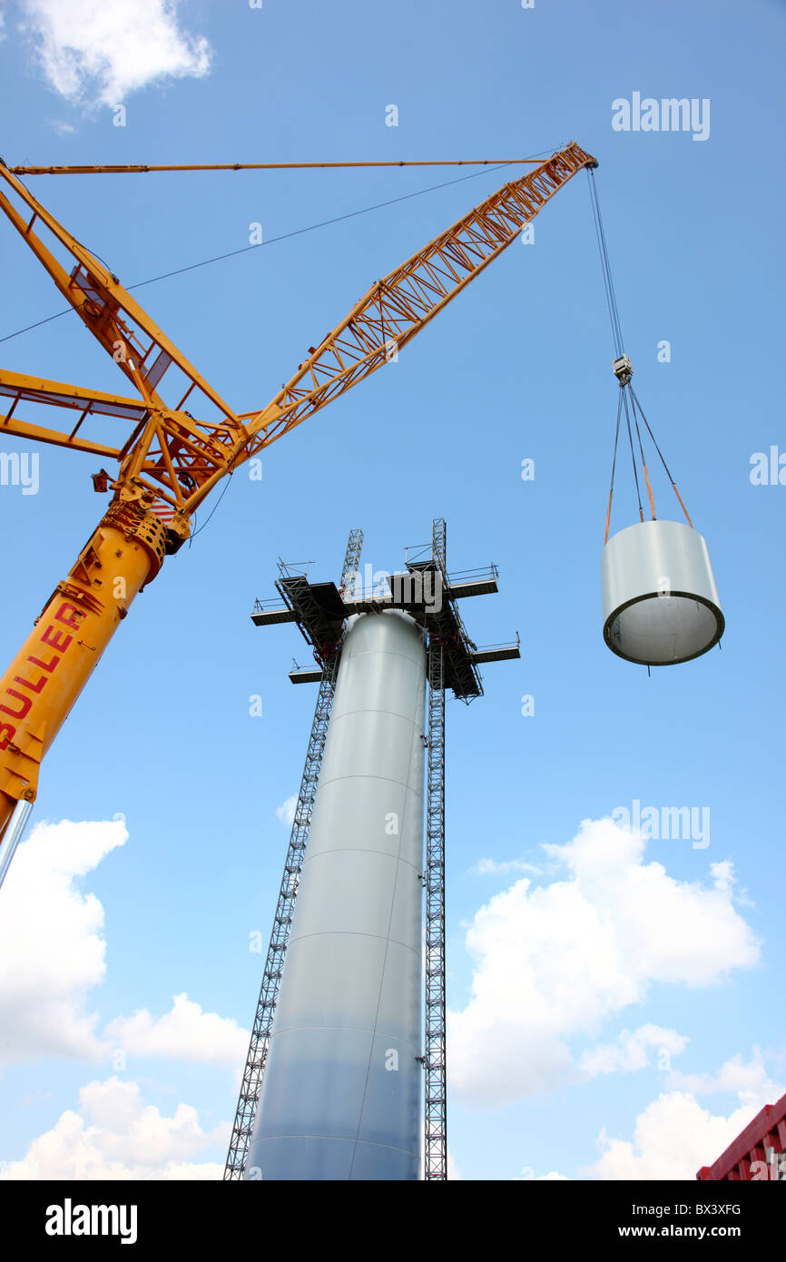 Construction site of a wind power plant, assembly of the Wind turbine ...