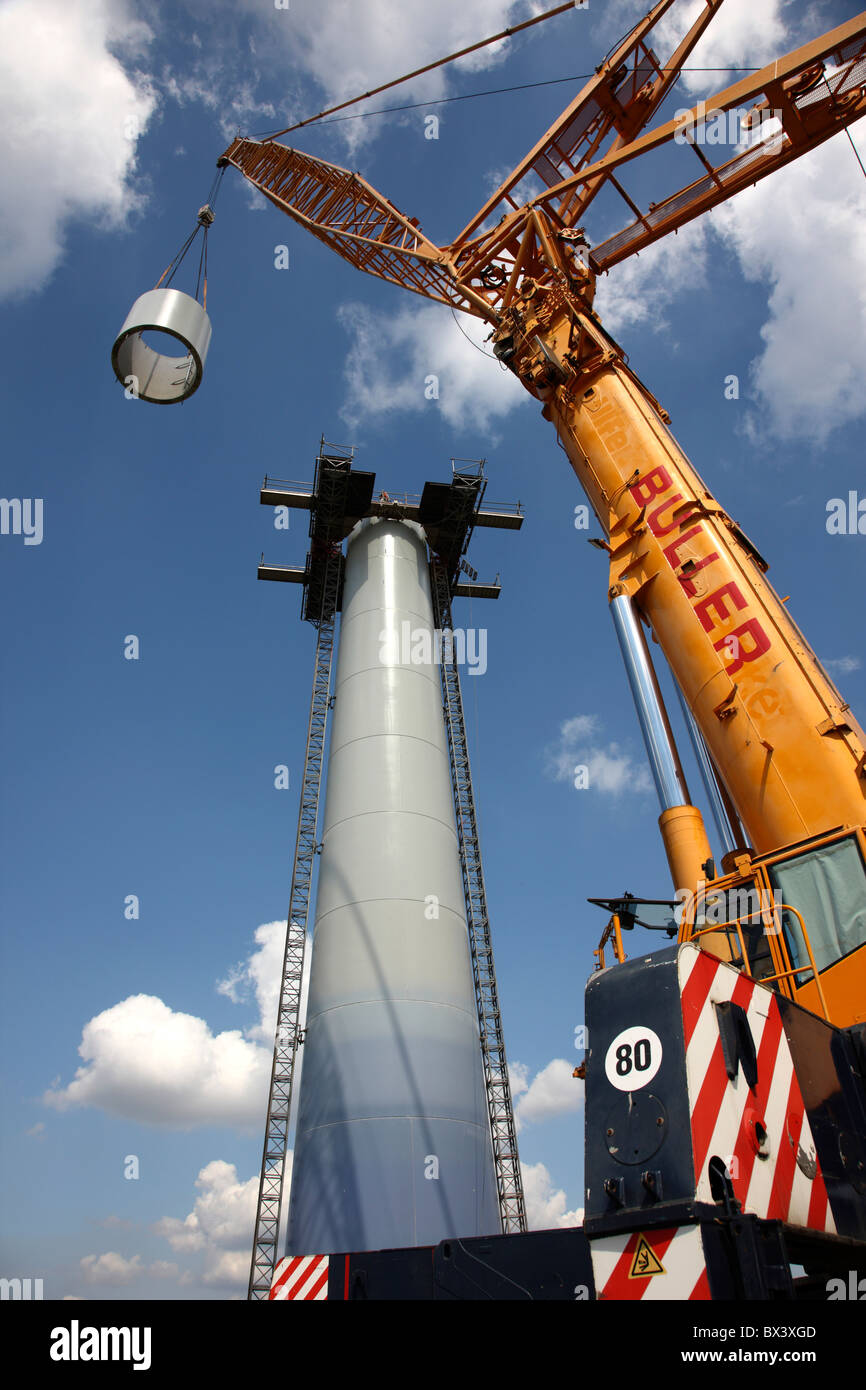 Construction site of a wind power plant, assembly of the Wind turbine ...