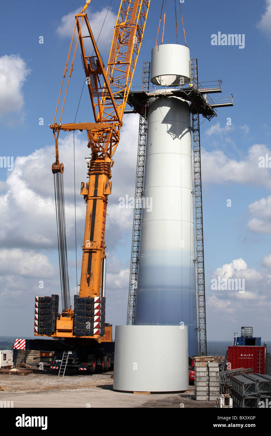Construction site of a wind power plant, assembly of the Wind turbine ...