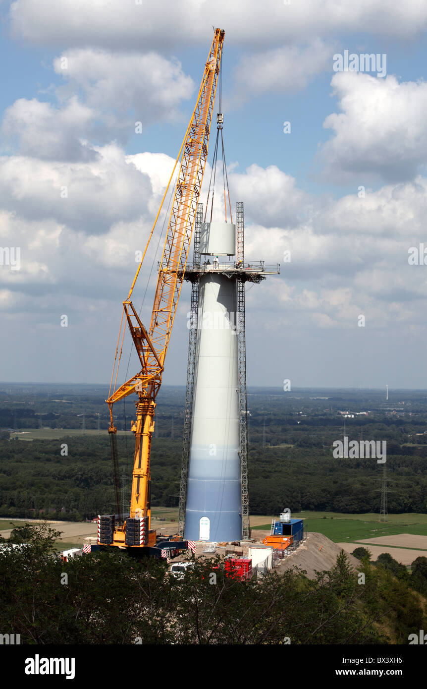 Construction site of a wind power plant, assembly of the Wind turbine ...