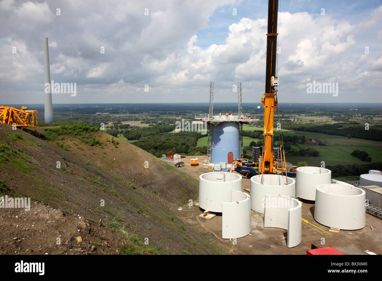 Construction site of a wind power plant, assembly of the Wind turbine ...