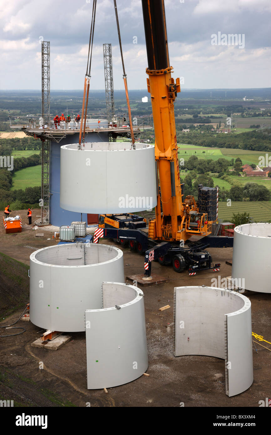 Construction site of a wind power plant, assembly of the Wind turbine ...