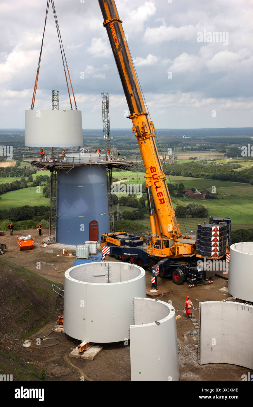 Construction site of a wind power plant, assembly of the Wind turbine ...