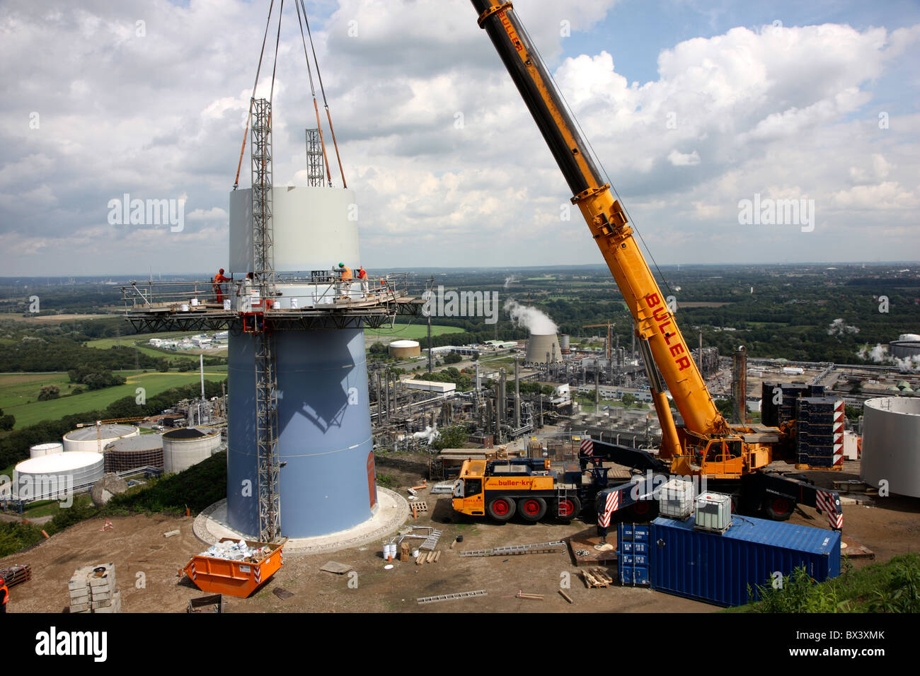 Construction site of a wind power plant, assembly of the Wind turbine ...