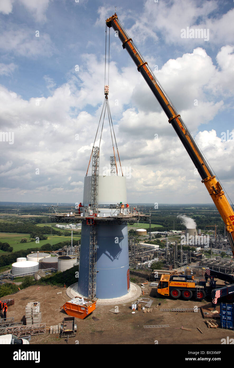 Construction site of a wind power plant, assembly of the Wind turbine ...