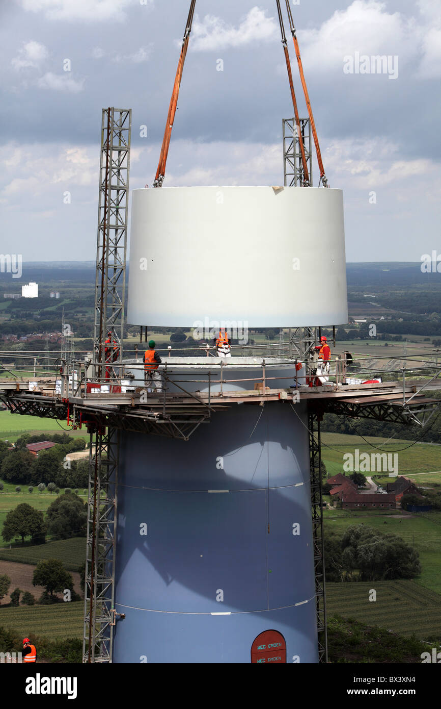 Construction site of a wind power plant, assembly of the Wind turbine ...