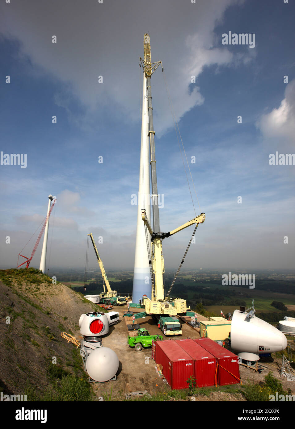 Construction site of a wind power plant, assembly of the Wind turbine ...