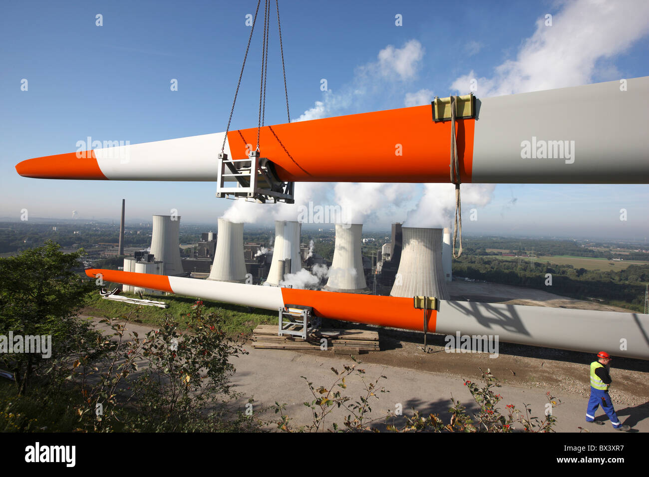 Construction site of a wind power plant, assembly of the Wind turbine ...