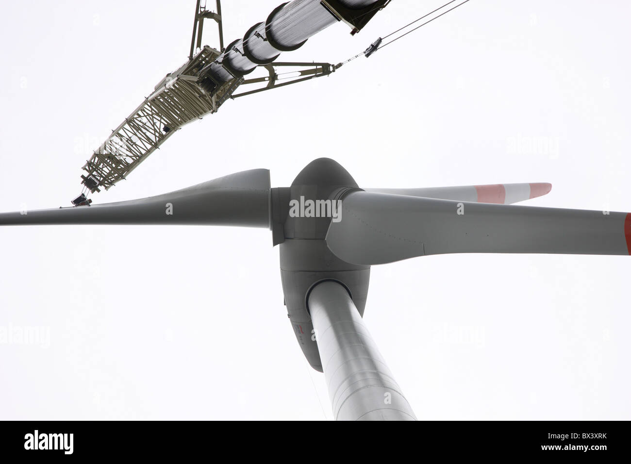 Construction site of a wind power plant, assembly of the Wind turbine ...