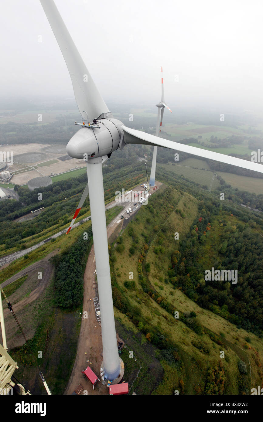 Construction site of a wind power plant, assembly of the Wind turbine ...