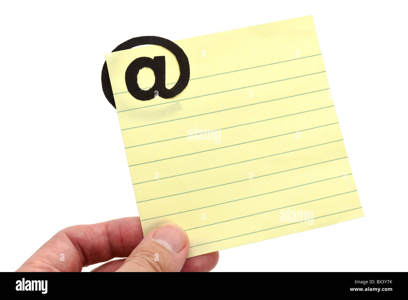 hand hold Note Pad with 'at' Symbol, e-mail concept Stock Photo - Alamy