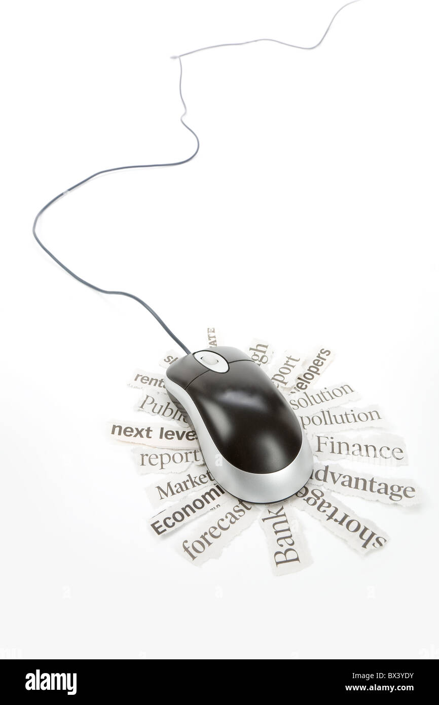 Newspaper Headlines and Computer mouse, concept of online news Stock ...