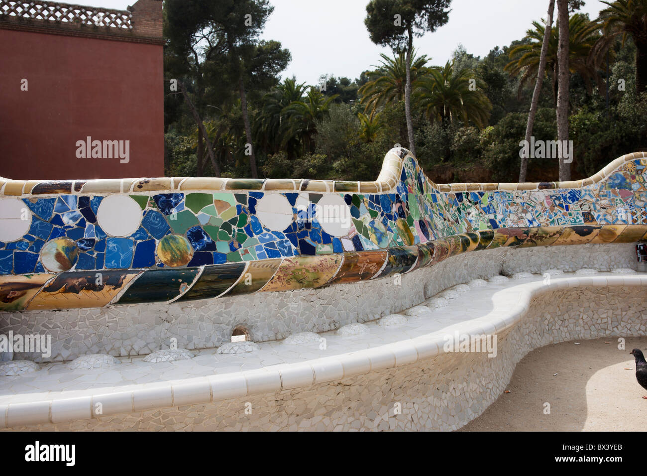 Mosaic Covered Serpentine Bench In Park Güell; Barcelona, Spain Stock ...