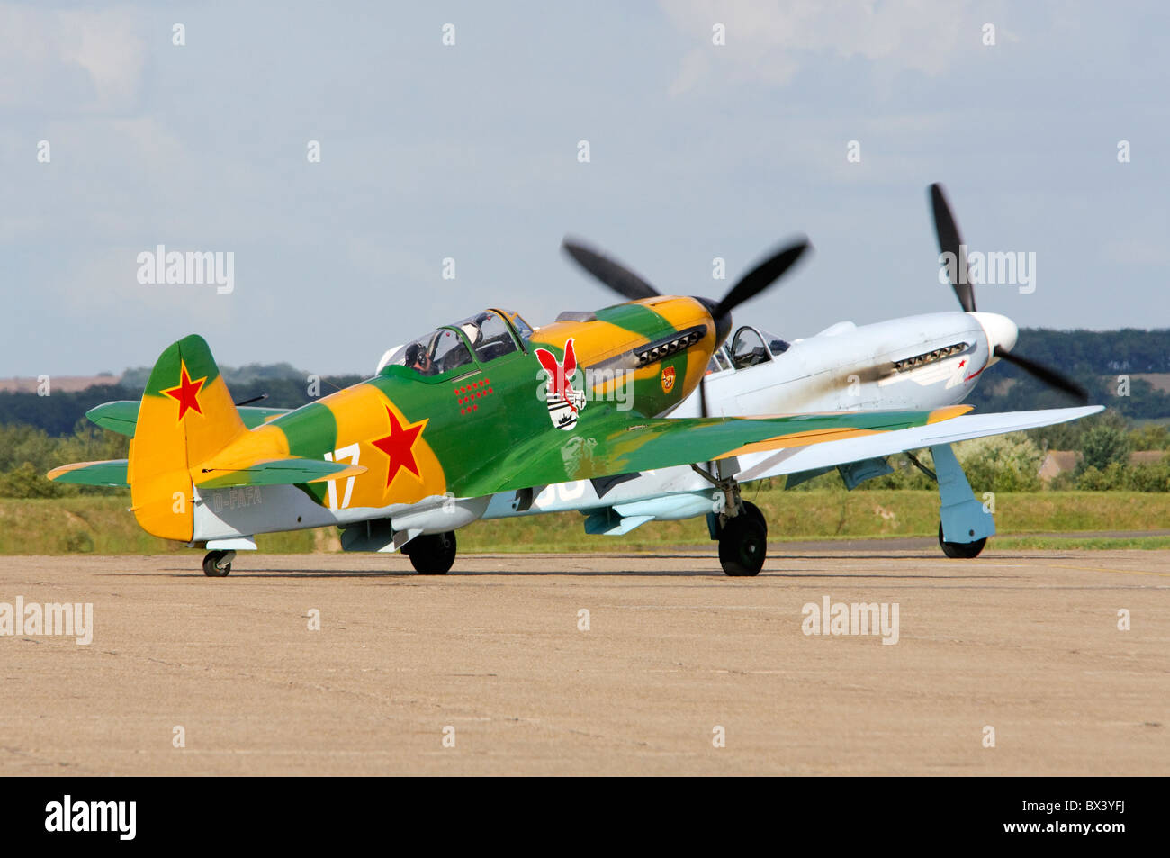 Yakovlev Yak-9UM and Ya-3UA russian fighter aircraft ready for take off ...