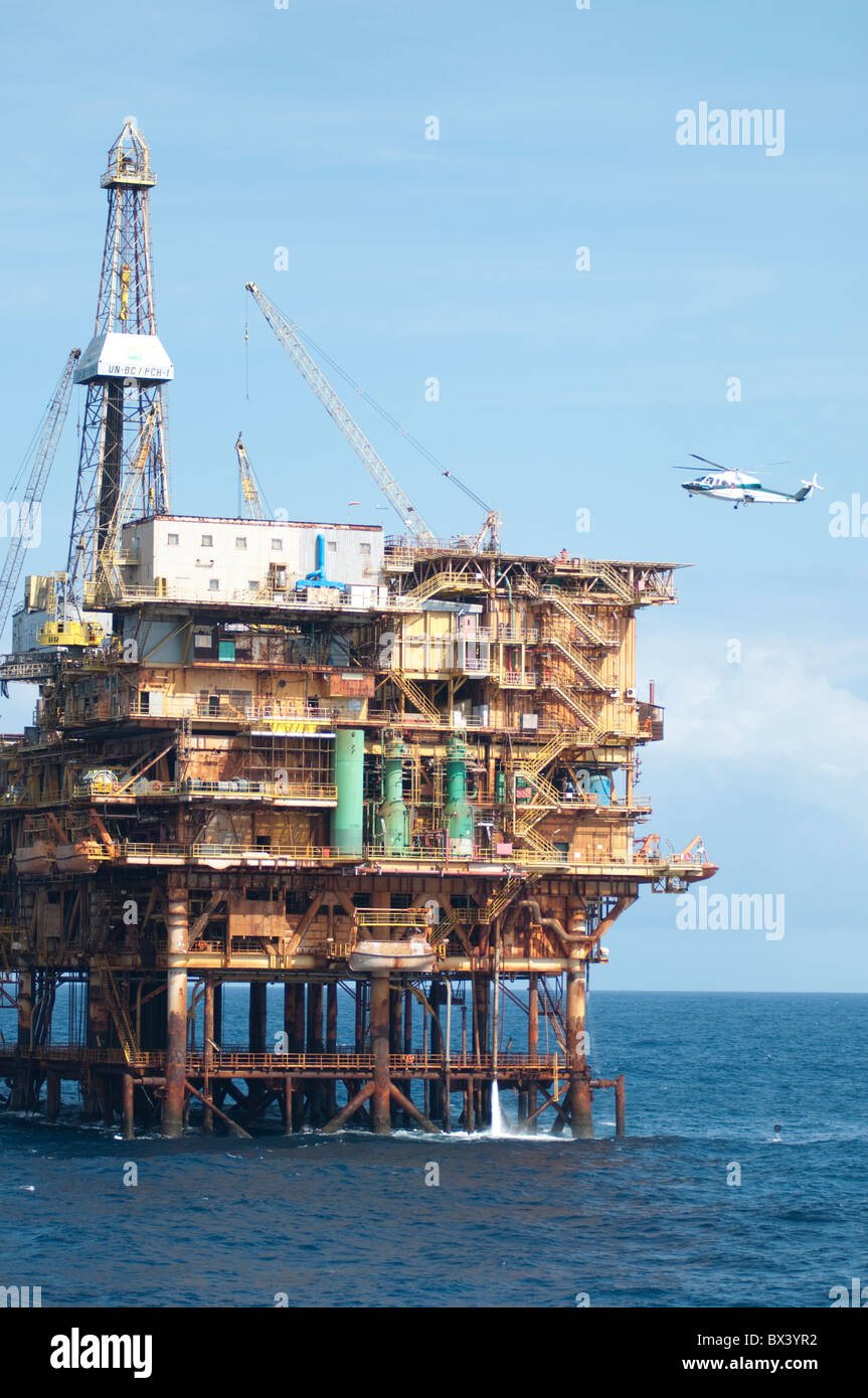 Helicopter landing on PCH-1, an offshore oil platform from brazilian ...