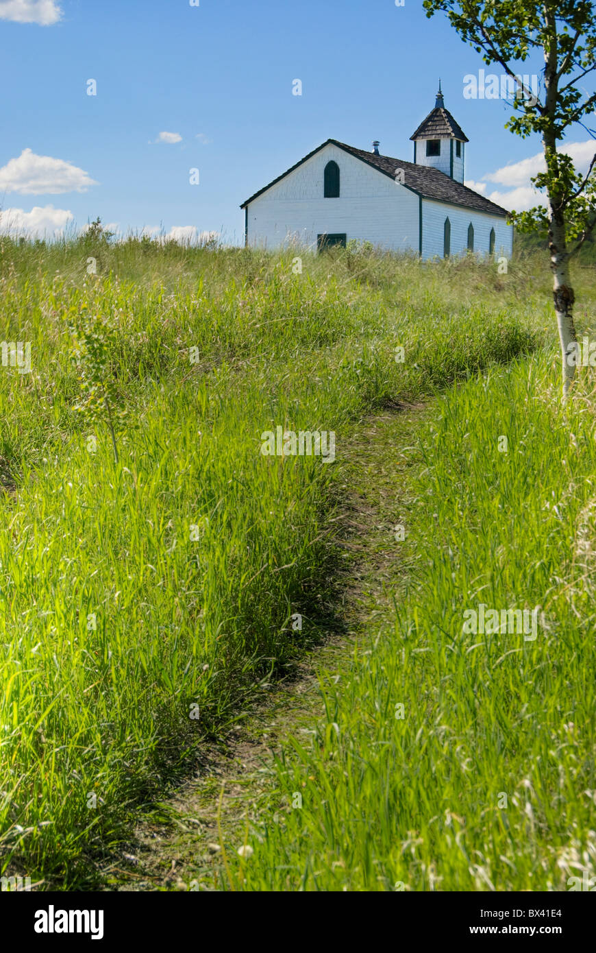 Little Church On The Canadian Prairies; Morley, Alberta, Canada Stock ...
