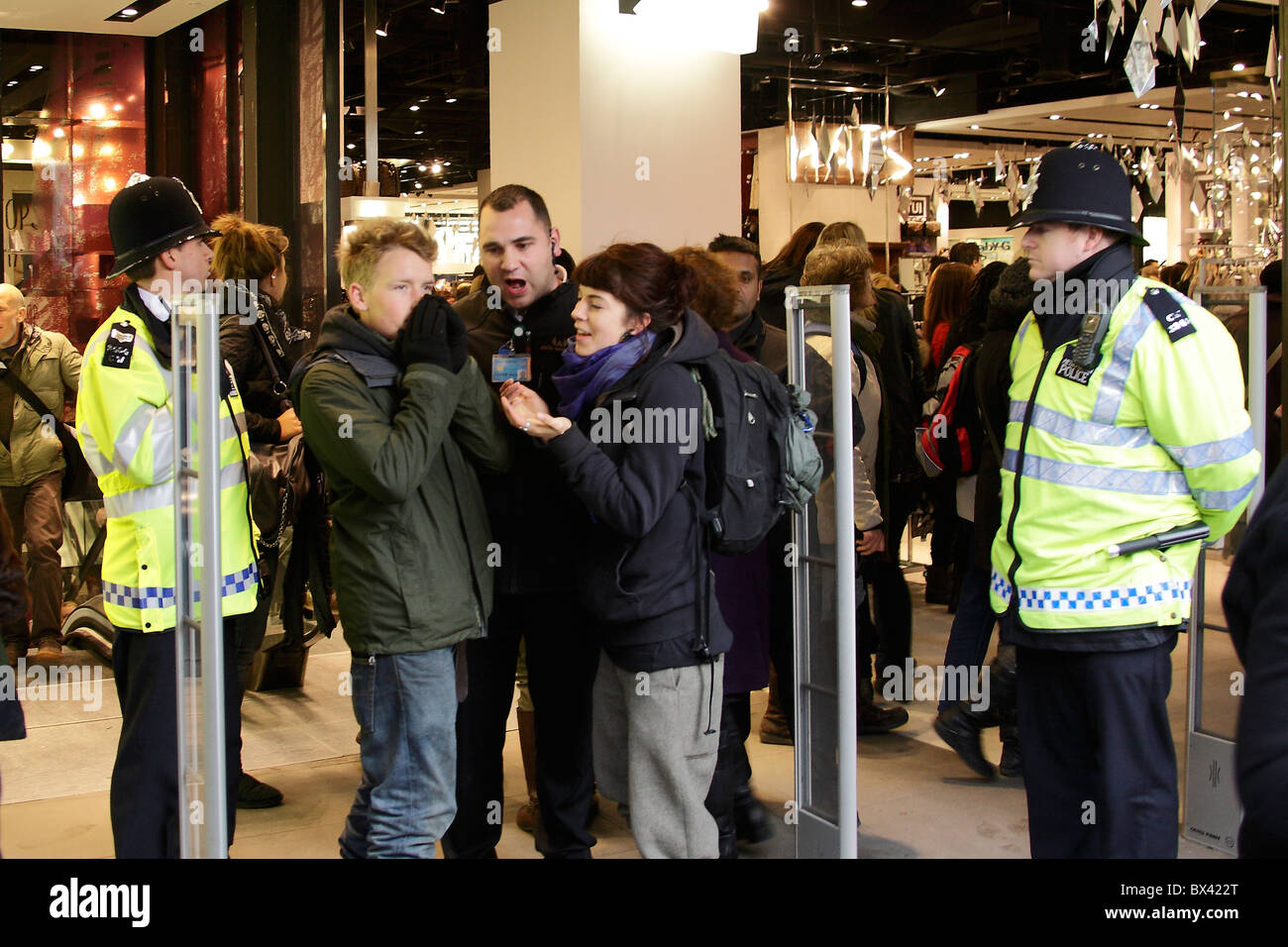 Security staff eject protesters at oxford street Topshop demo Stock ...
