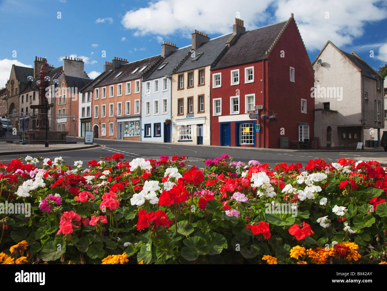 Flowers Along A Street In A Residential Area; Jedburgh, Scottish ...
