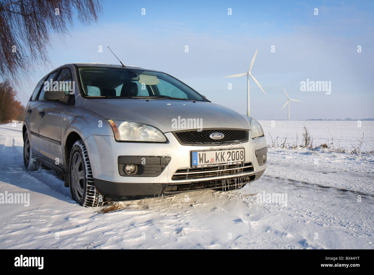 Picture of a German Ford Focus on a snow covered road in Germany Stock ...
