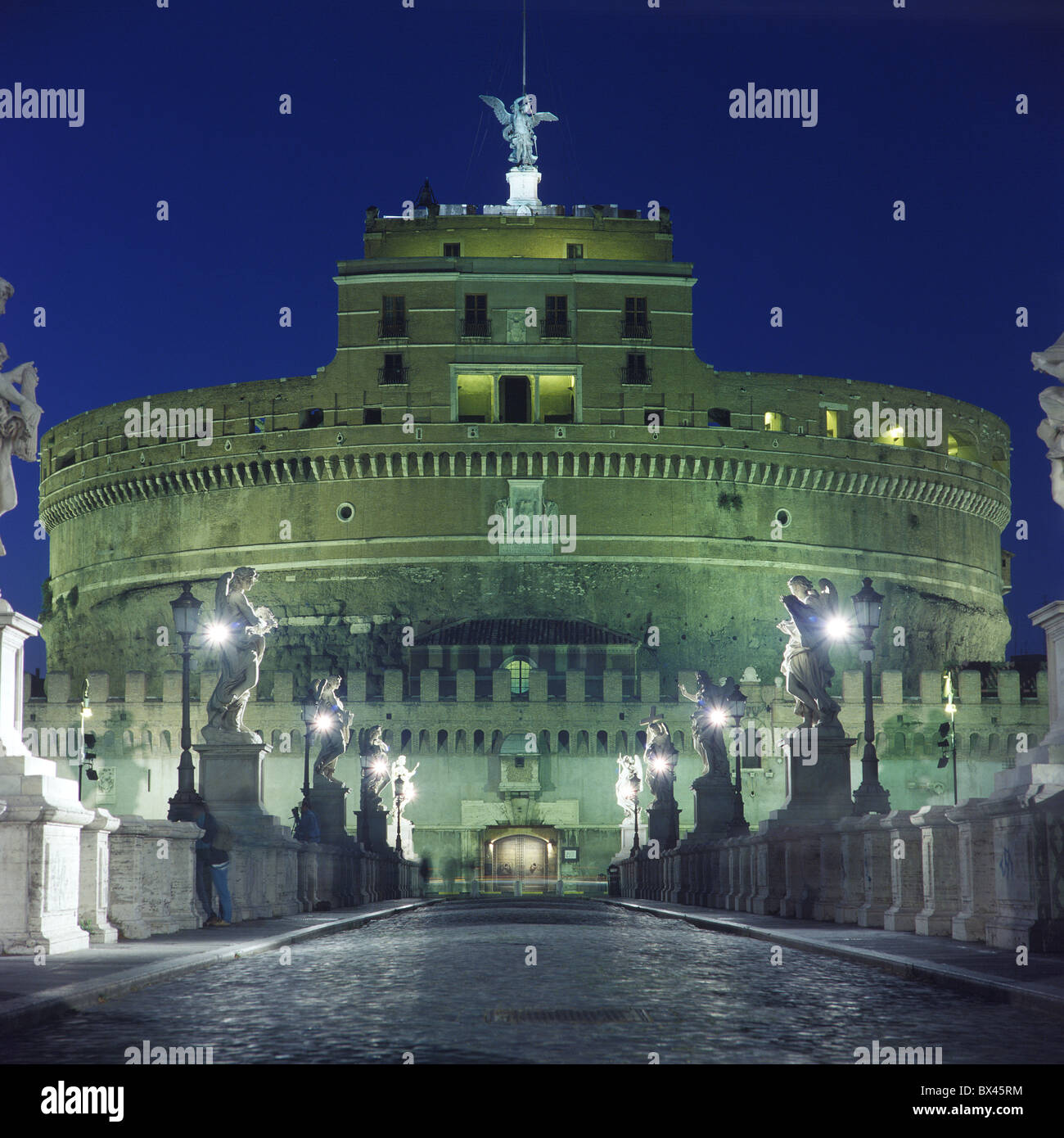 Italy Europe Rome angel castle angel bridge statues lighting night ...