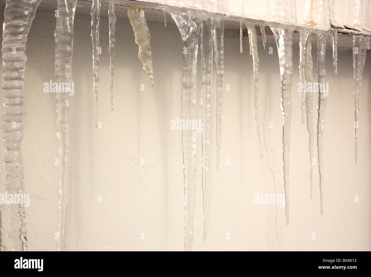 Weather, Winter, Frost, Large Icicles hanging from roof eaves Stock ...
