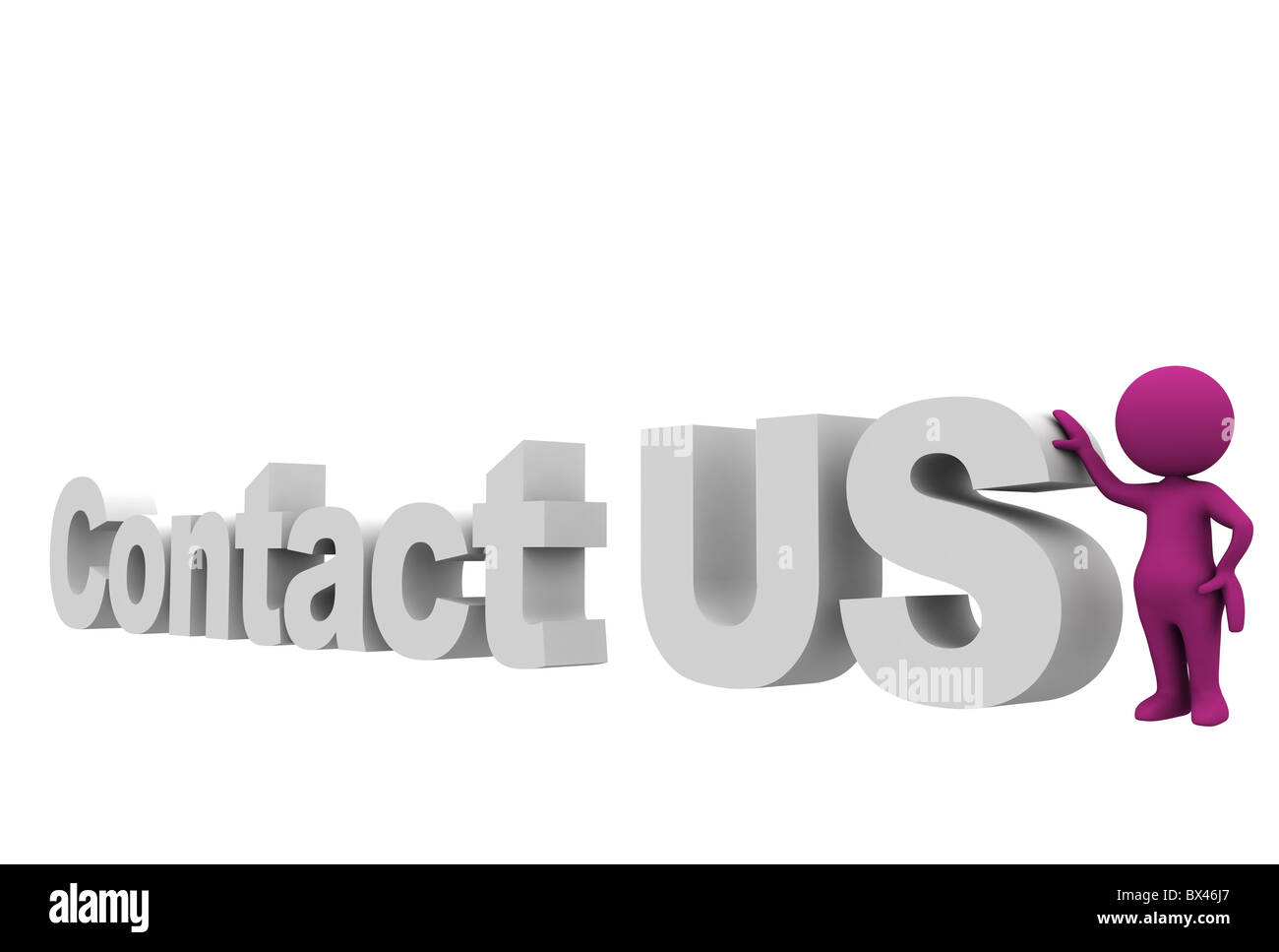 red character standing near 3d contact us text Stock Photo - Alamy