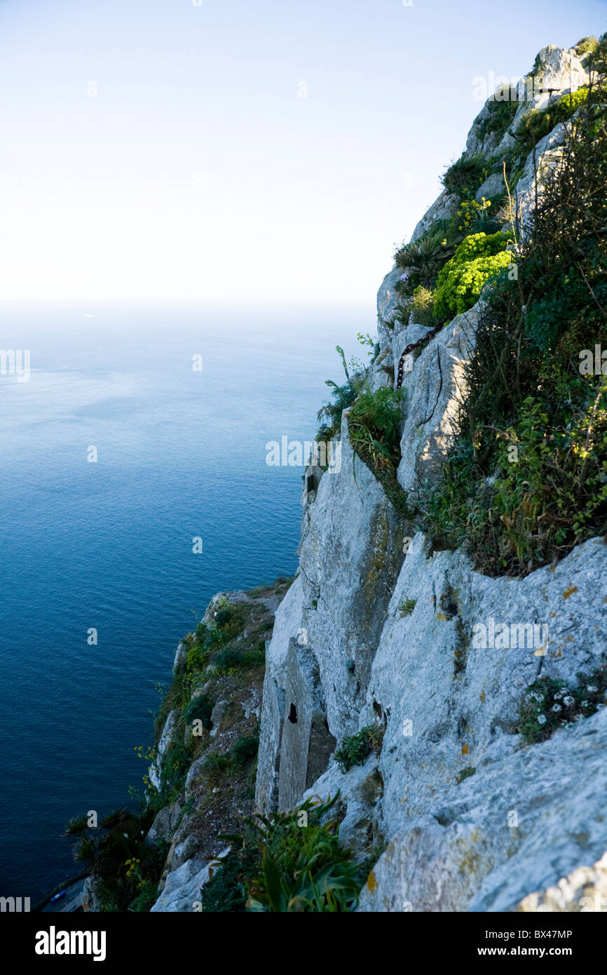 Cliff face on the side of the Rock of Gibraltar, and peak tops Stock ...