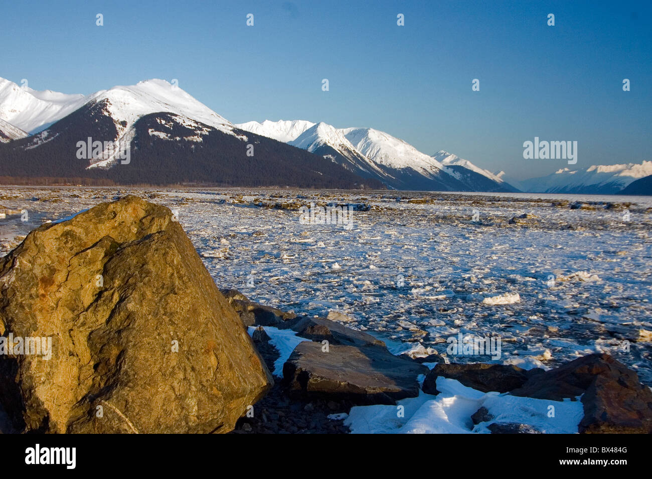 scenery landscape ice mountains water frozen Turnagain arm Inlet Cook ...