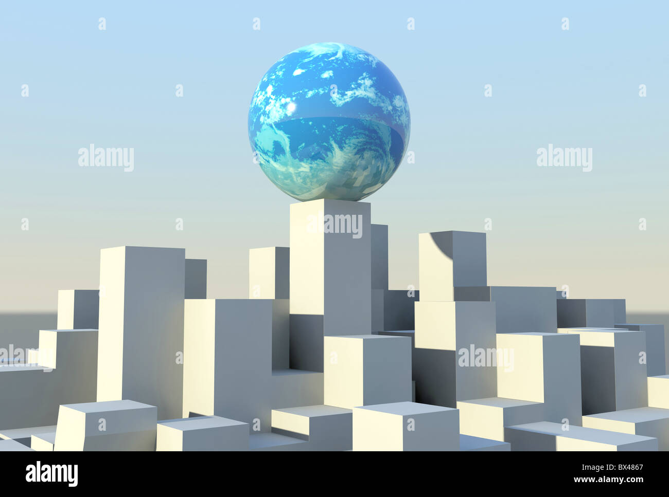 blue color earth on building block, aerial view Stock Photo - Alamy