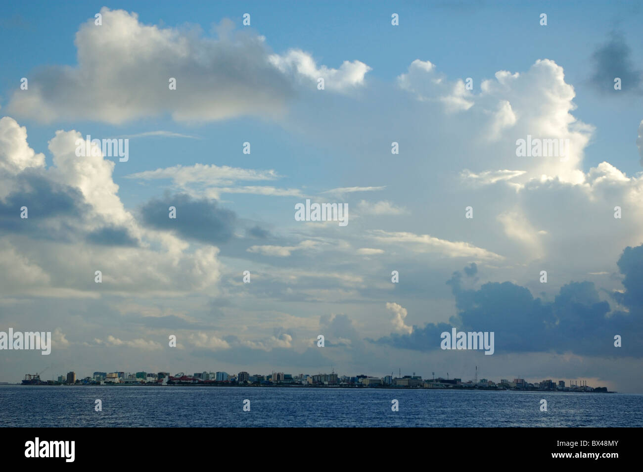 Skyline of Male City seen from the ocean, North Male Atoll, Maldives ...