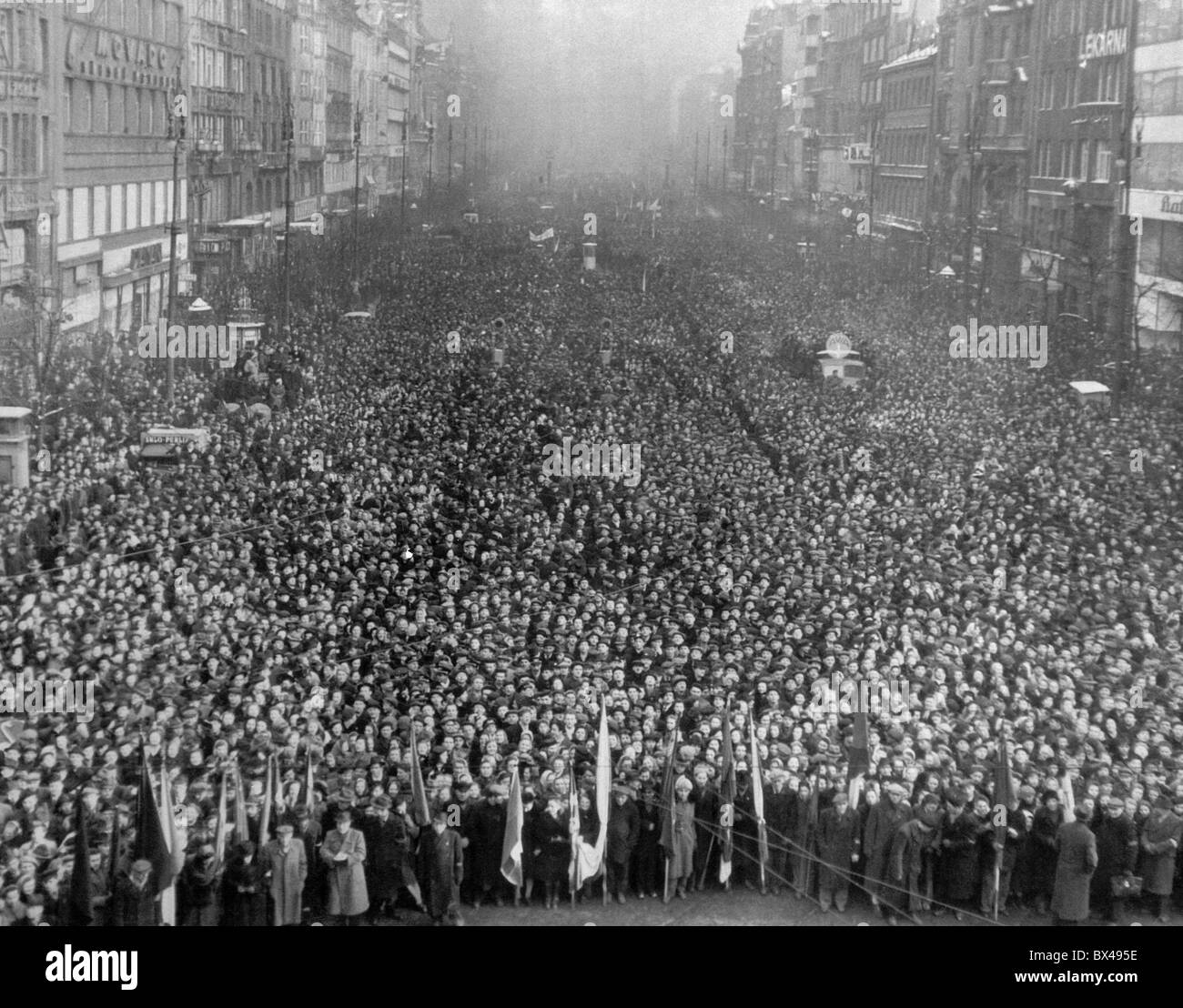 Czechoslovakia, Prague February 25th 1948. Huge crowd gather at ...