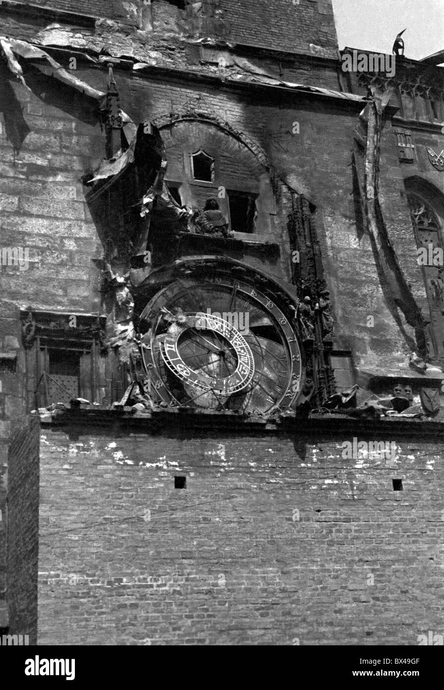 Prague, may 1945, destroyed astronomical clock Stock Photo - Alamy
