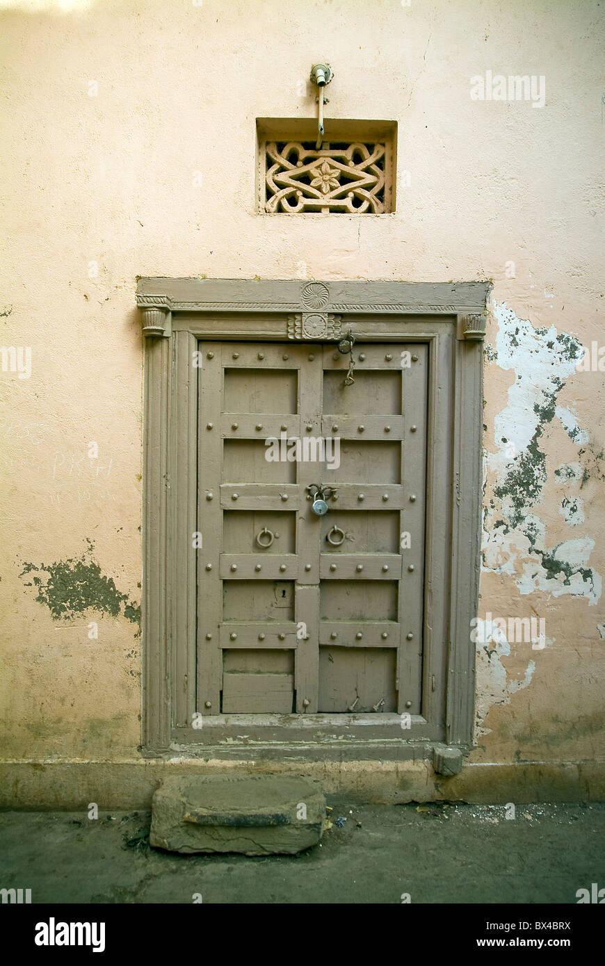 Entrance to an old Portuguese colonial building on the Island of Diu ...