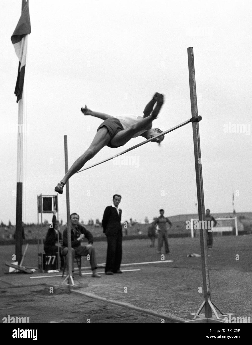 Prague 1947, high jumper during successful jump. CTK Vintage Photo ...