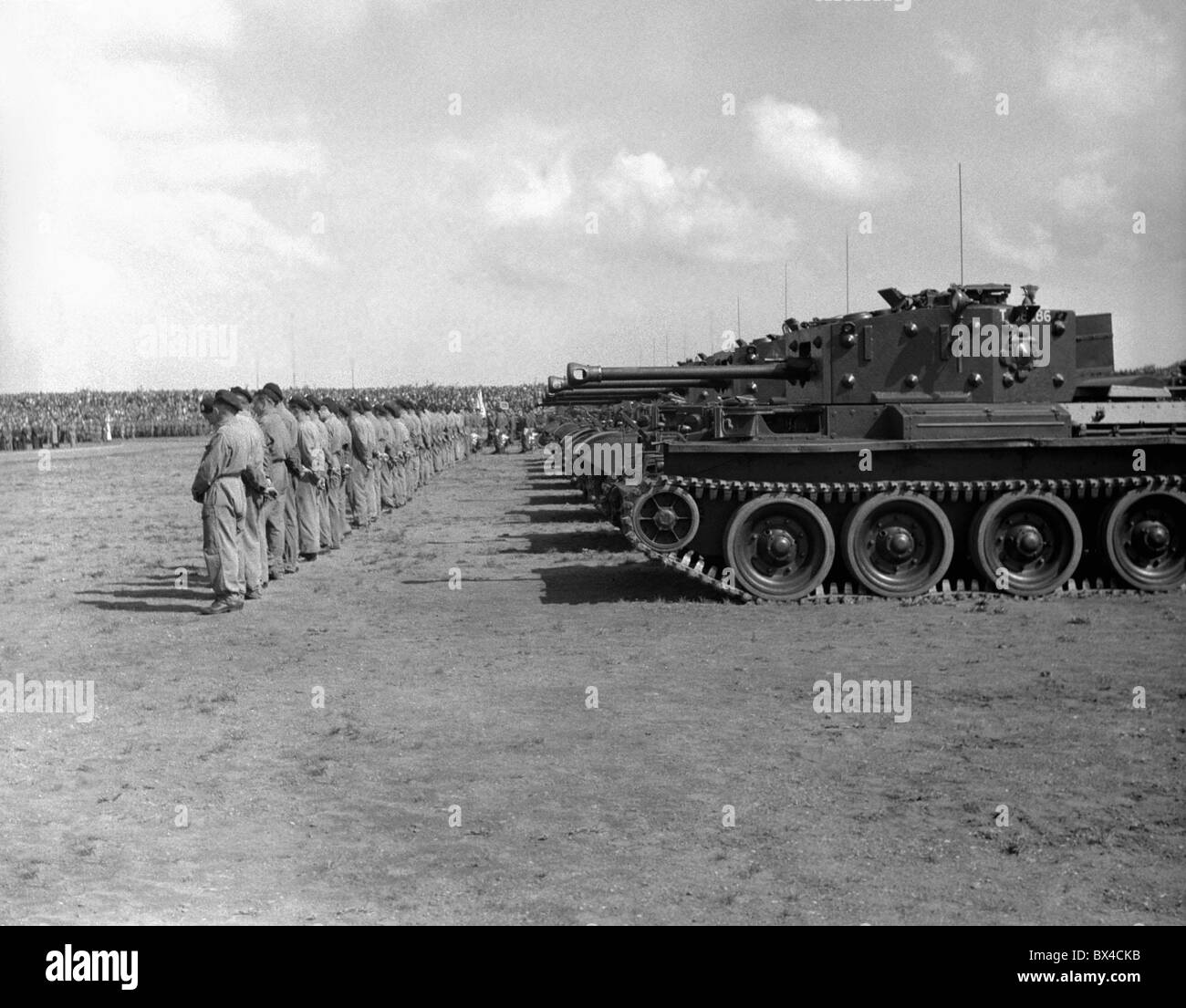Prague, tanks and personnel during military parade in ready position at ...