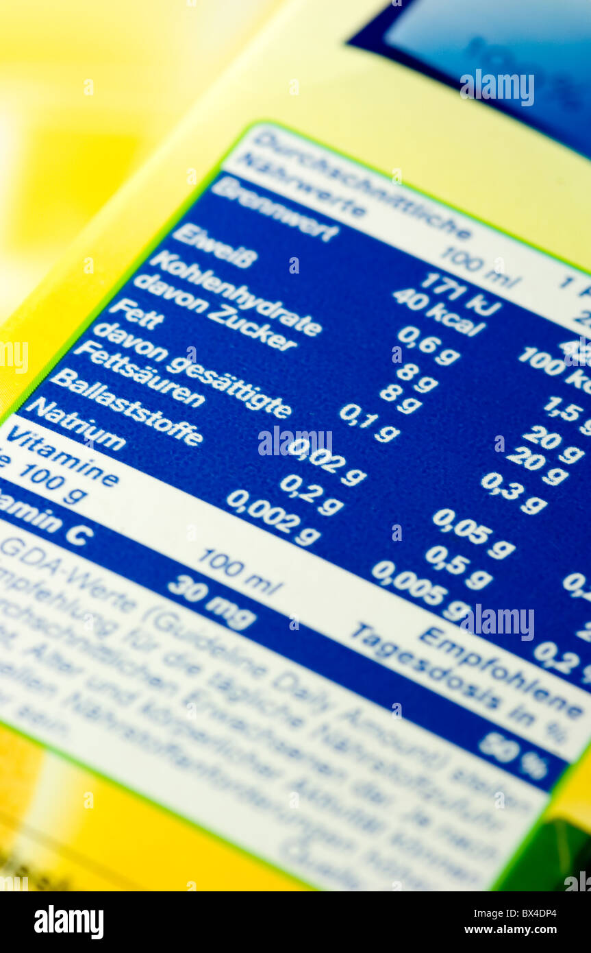 Nutrition Declaration High Resolution Stock Photography and Images - Alamy