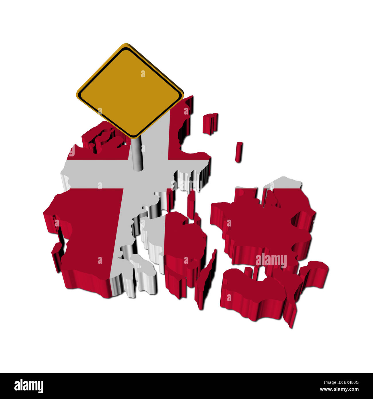 warning sign on Denmark map flag illustration Stock Photo - Alamy