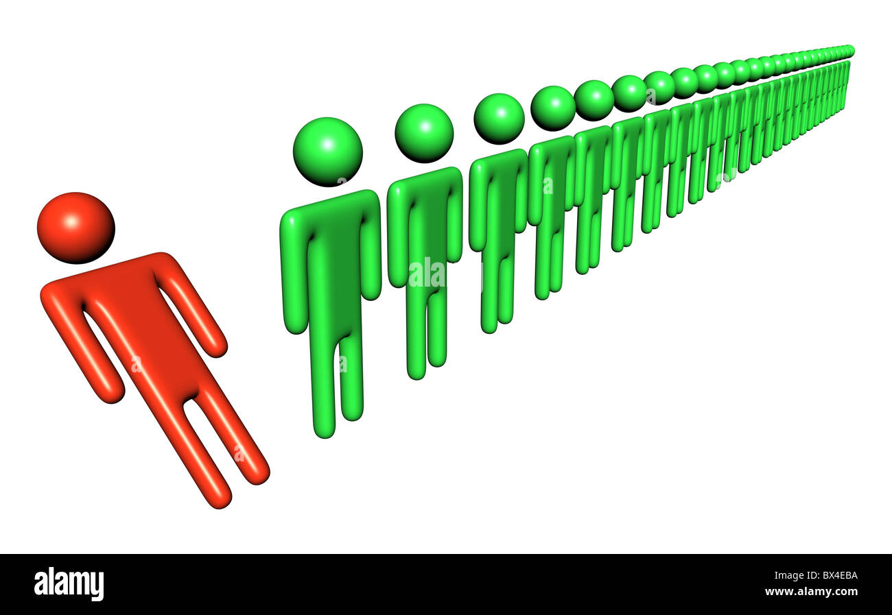 line of men with red man falling illustration Stock Photo - Alamy